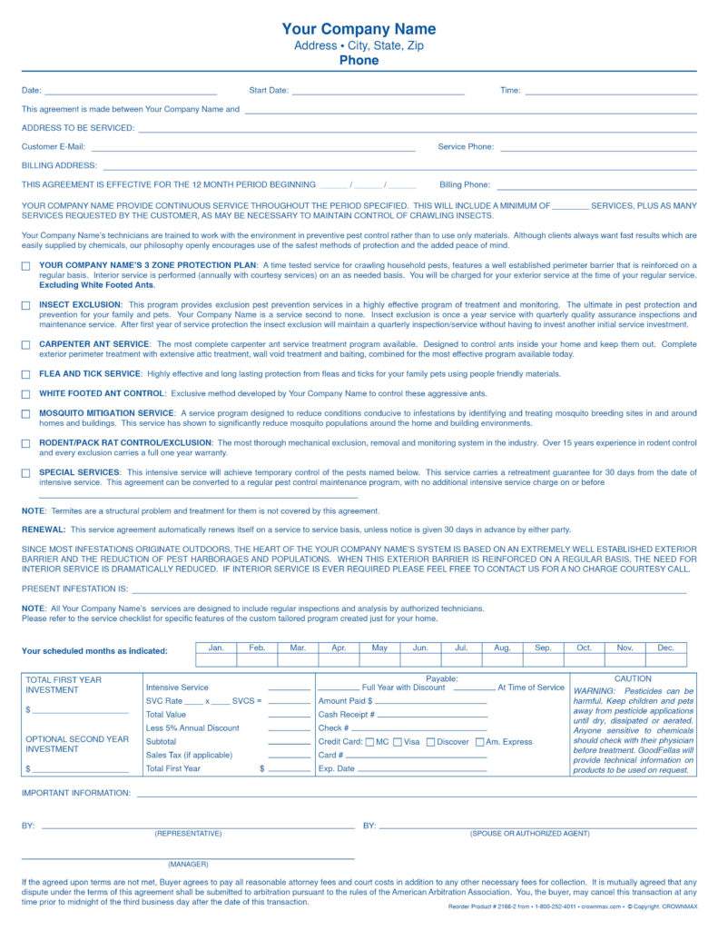 2166 - Pest Control Service Exclusion Agreement Form - Crownmax.com