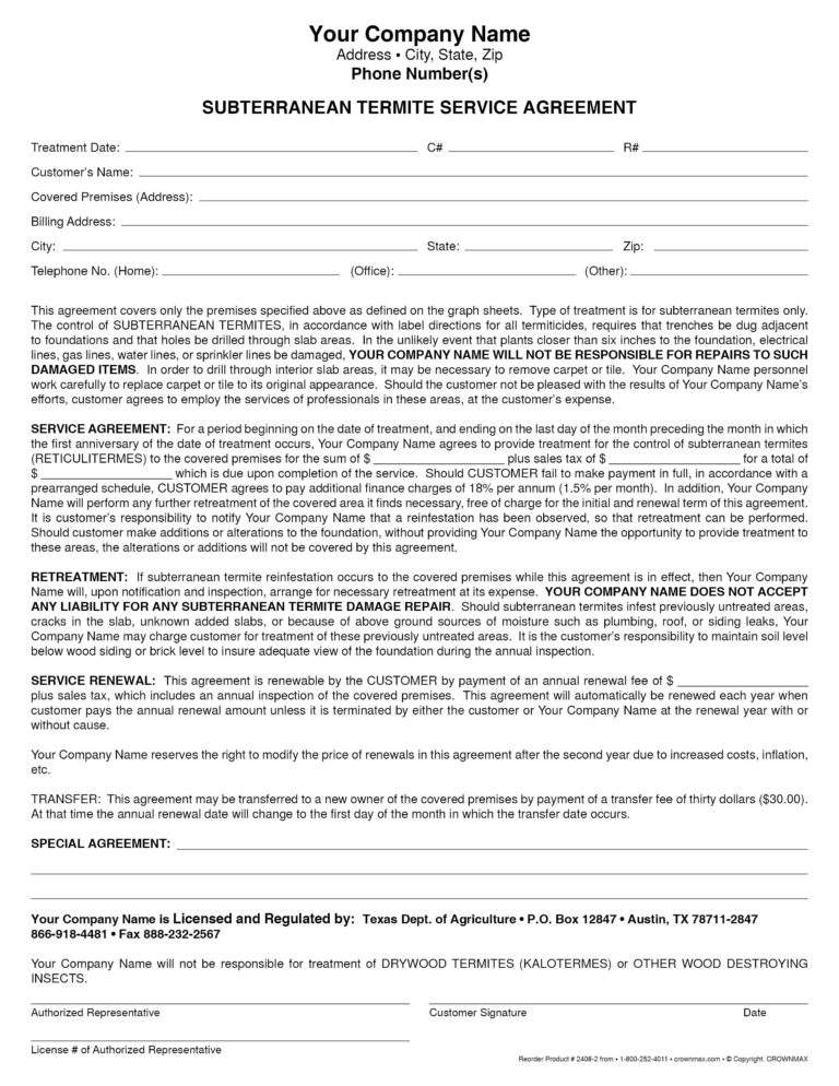 2408 - Subterranean Termite Control Service Agreement - Crownmax.com