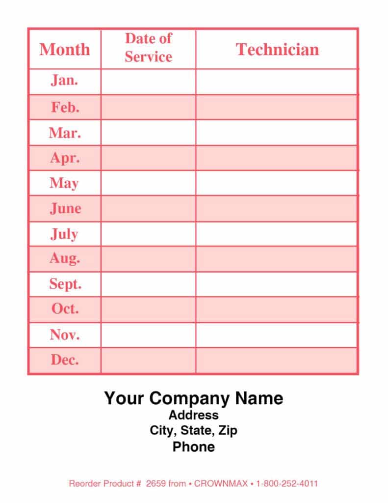 2659 – Record Of Service Label With Months - Crownmax.com