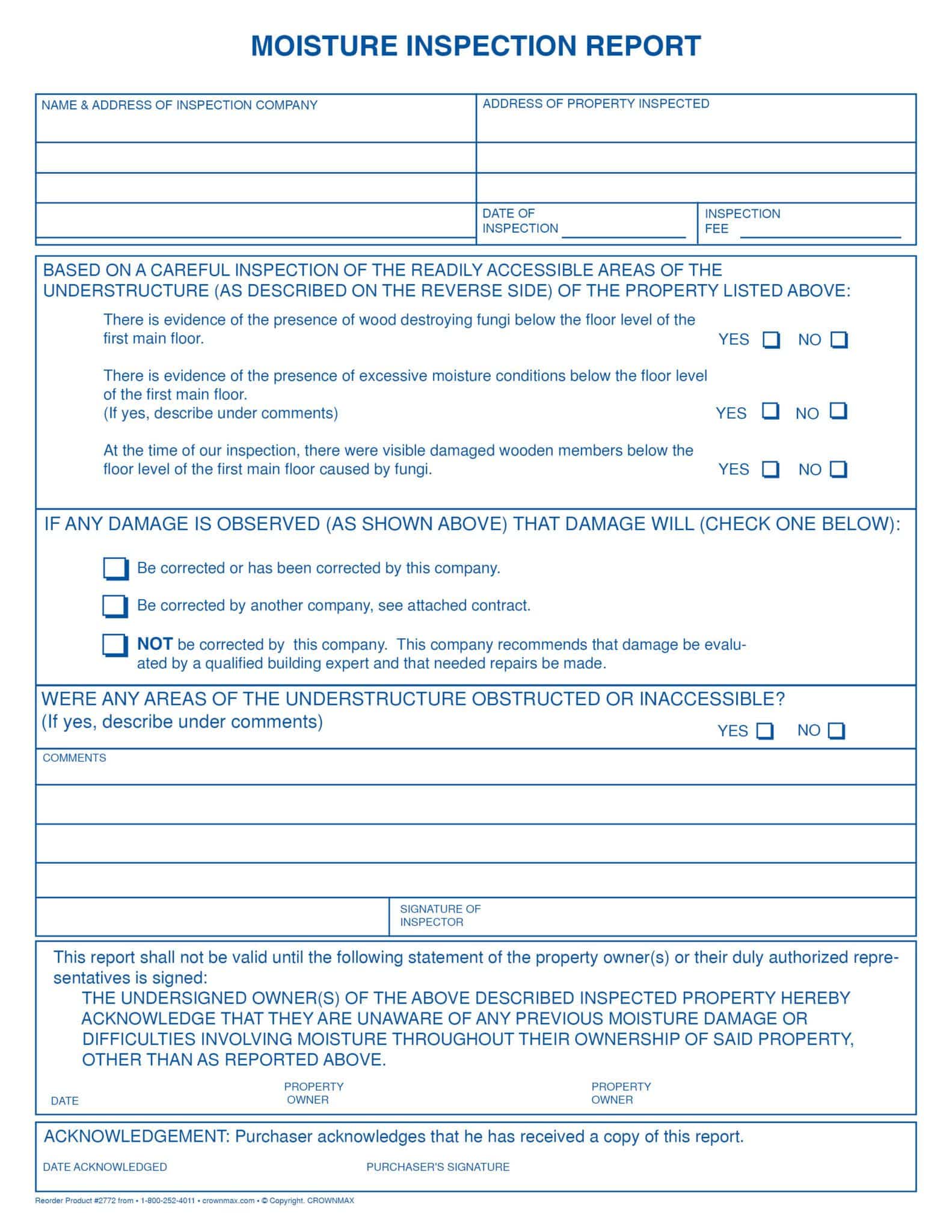2772 – Moisture Inspection Report – 2-pt - Crownmax.com