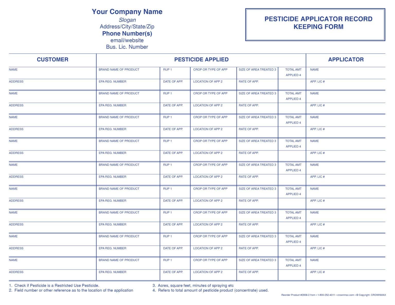 2906 – Pesticide Application Record - Crownmax.com