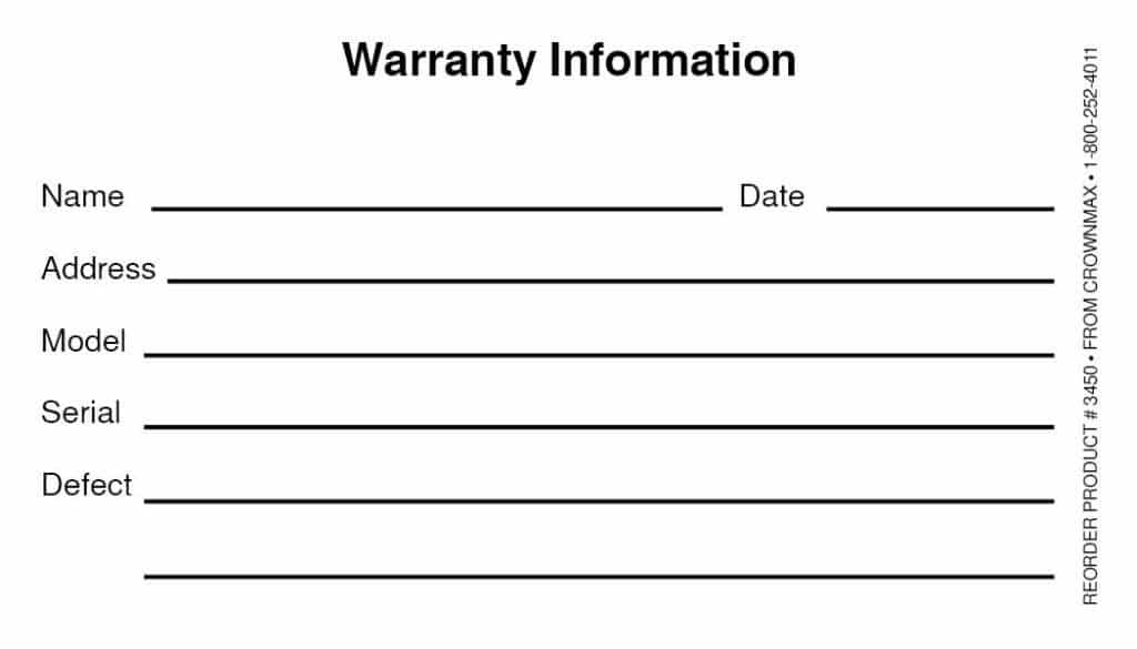 3450 – Warranty Information Sticker - Crownmax.com