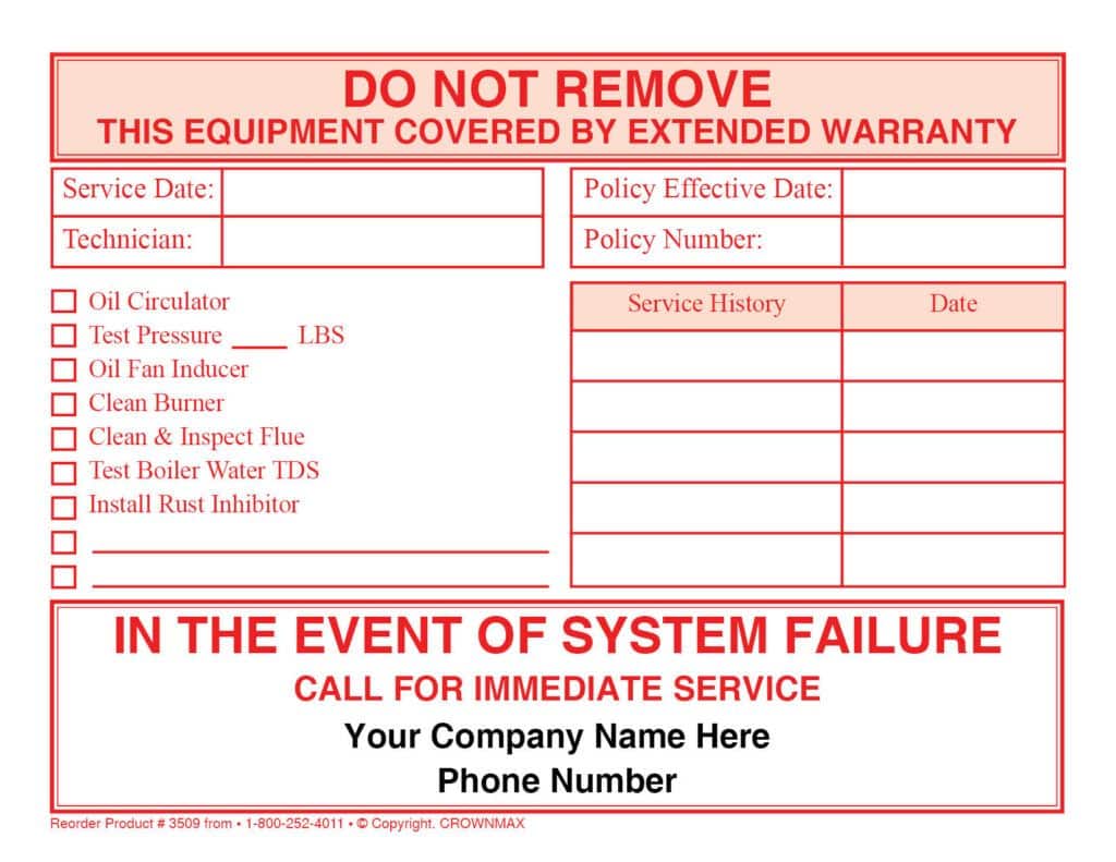 3509 – Warranty Tag - Crownmax.com