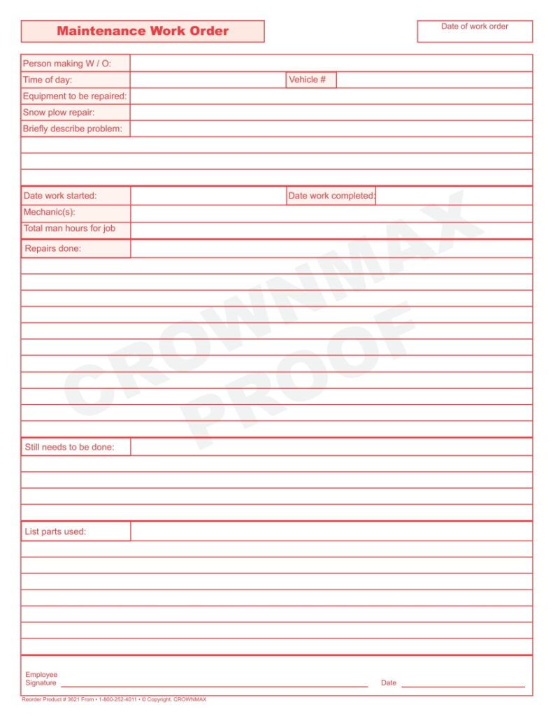 3621 – Maintenance Work Order - Crownmax.com
