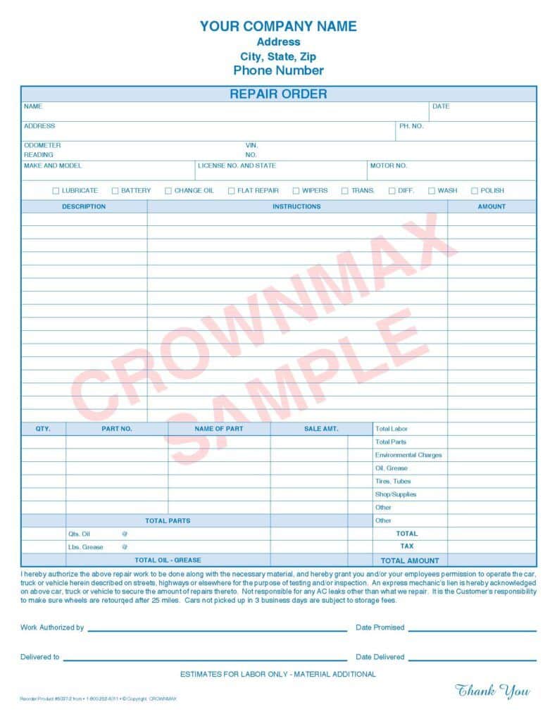 Work Order Tire And Auto - Crownmax.com