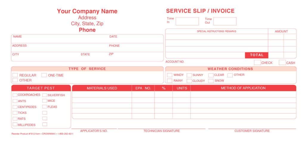 7012 - Service Slip / Invoice - Pest Control - Crownmax.com