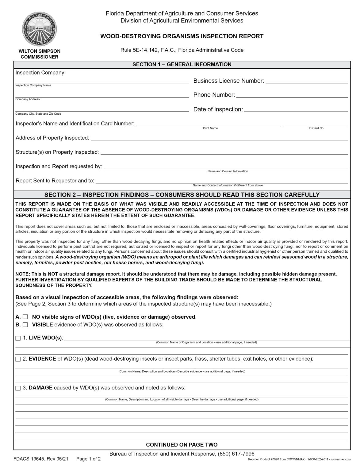 7020 – Florida WDO Inspection Report - Crownmax.com