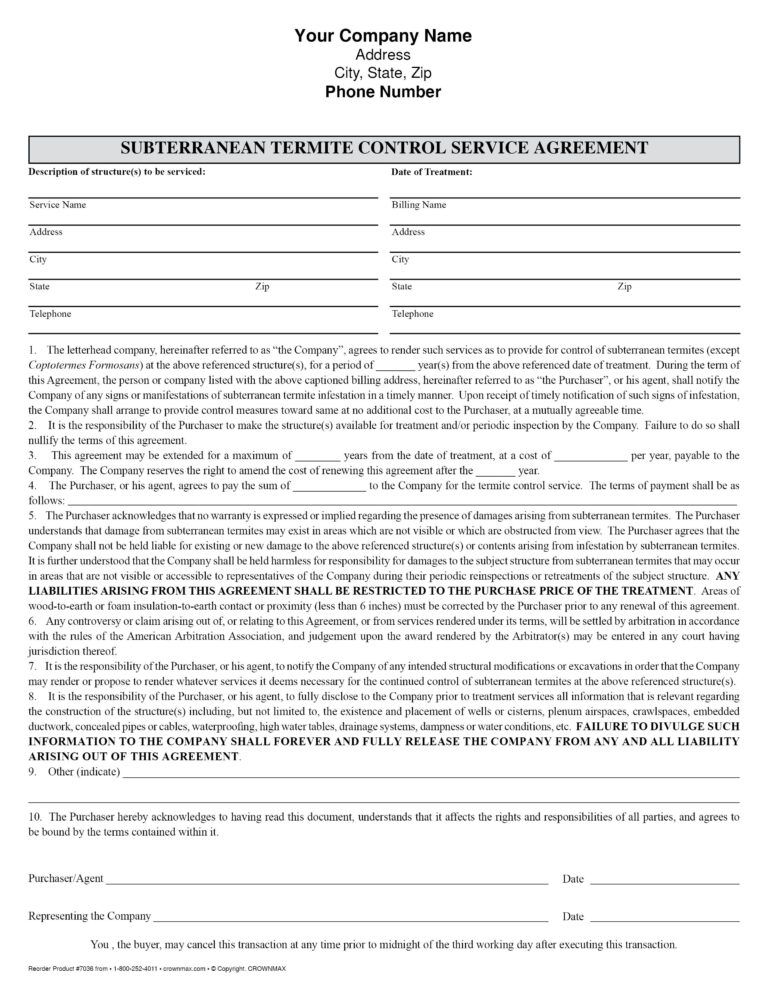7036 - Subterranean Termite Service Agreement - Crownmax.com