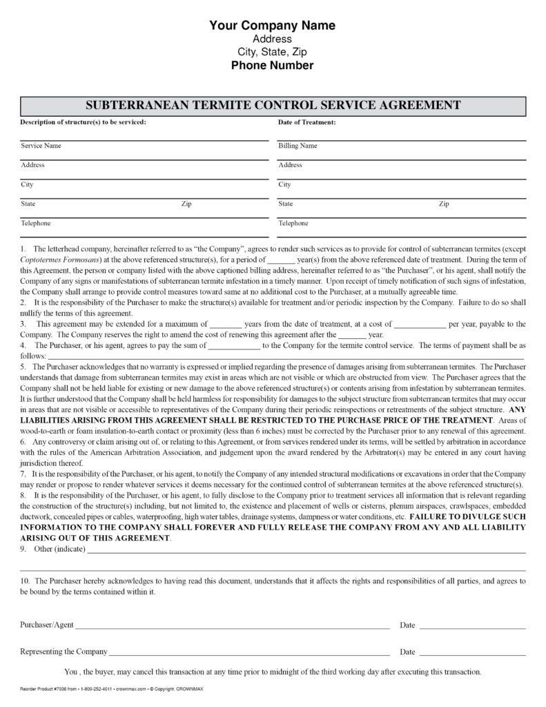 7036 - Subterranean Termite Service Agreement - Crownmax.com