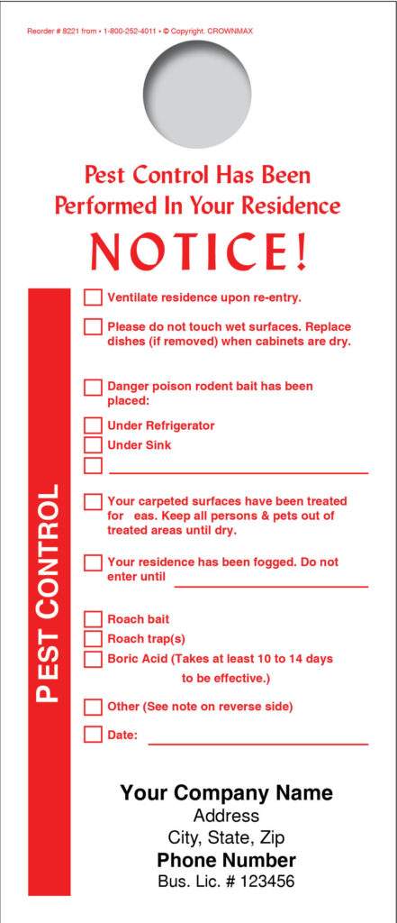 8221 – Notice Pest Control Door Hanger - Crownmax.com