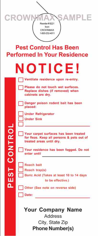 8221 – Notice Pest Control Door Hanger - Crownmax.com